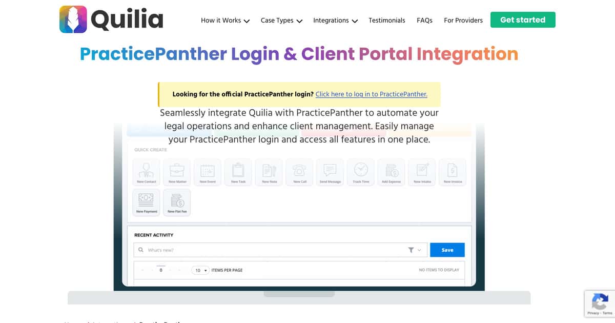 PracticePanther Login & Client Portal Integration · Quilia
